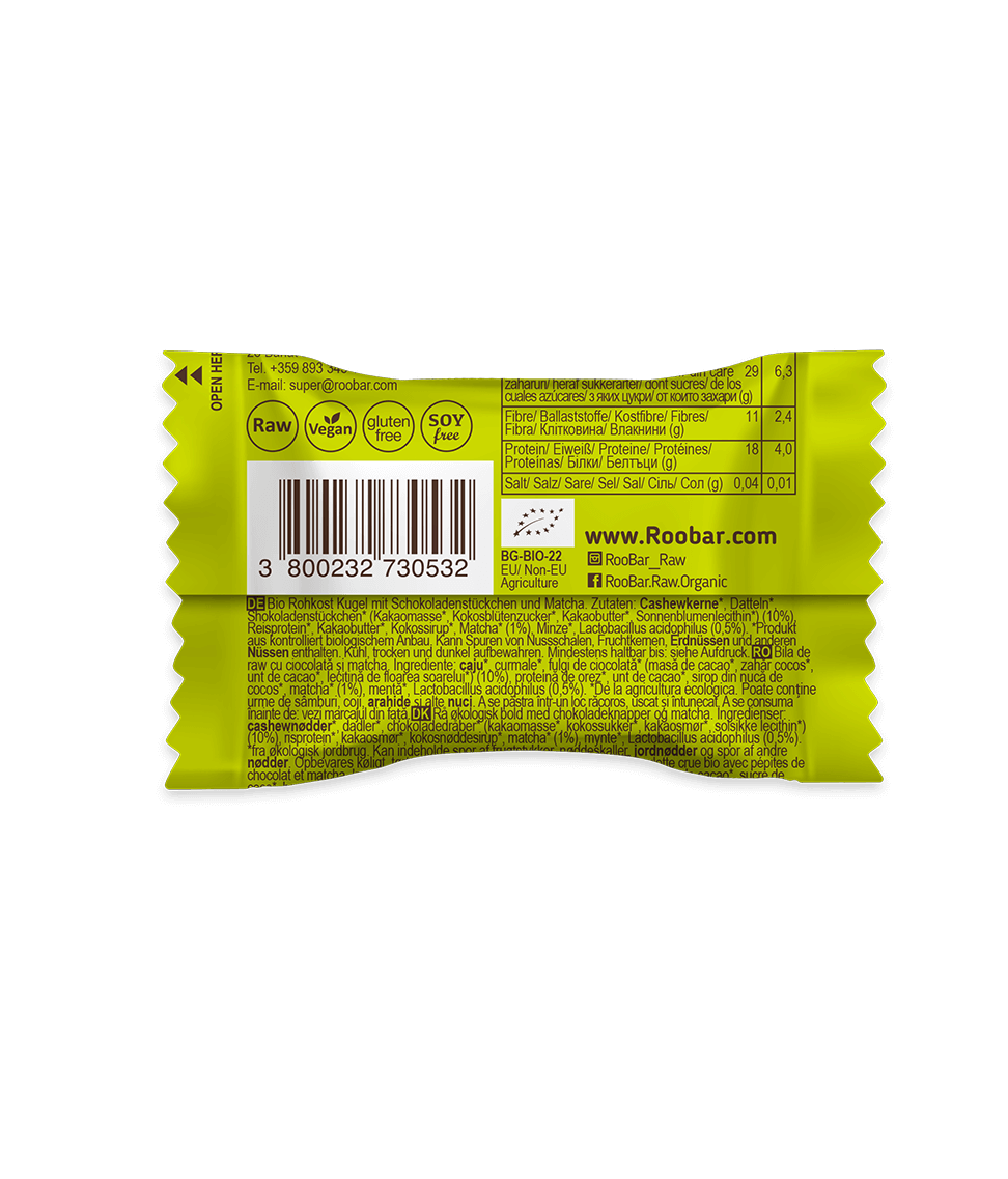 Ekologiškas šokoladinis rutuliukas su matcha ir probiotikais – Roobar ...